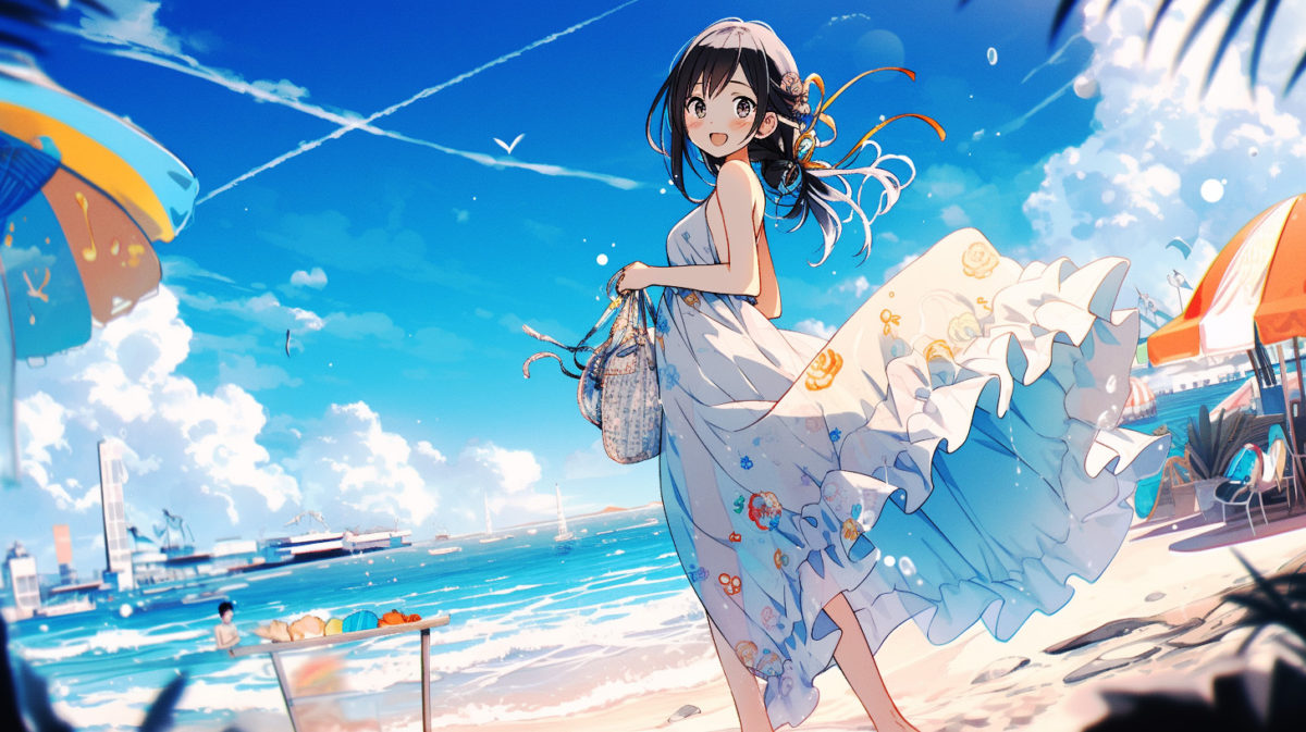 AIによる水辺の女の子イラスト Girl AI Illustration | Sofria.Inc