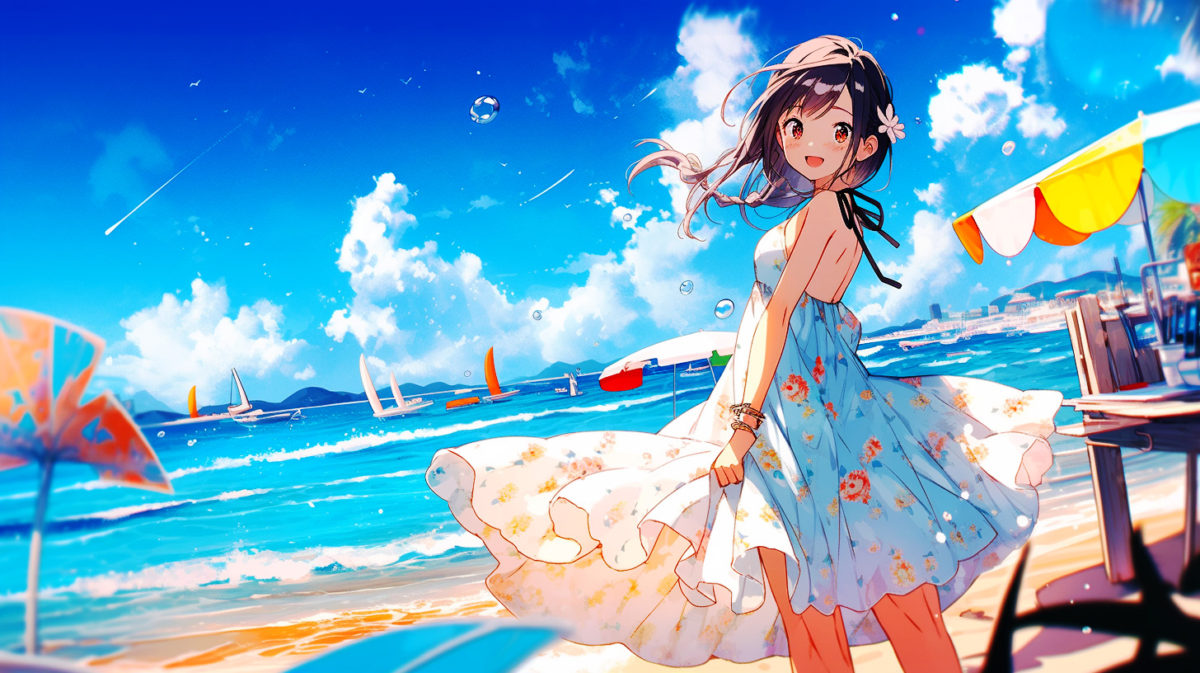 AIによる水辺の女の子イラスト Girl AI Illustration | Sofria.Inc