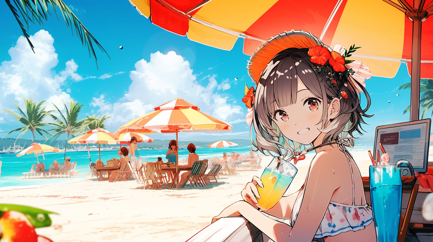 AIによる水辺の女の子イラスト Girl AI Illustration | Sofria.Inc