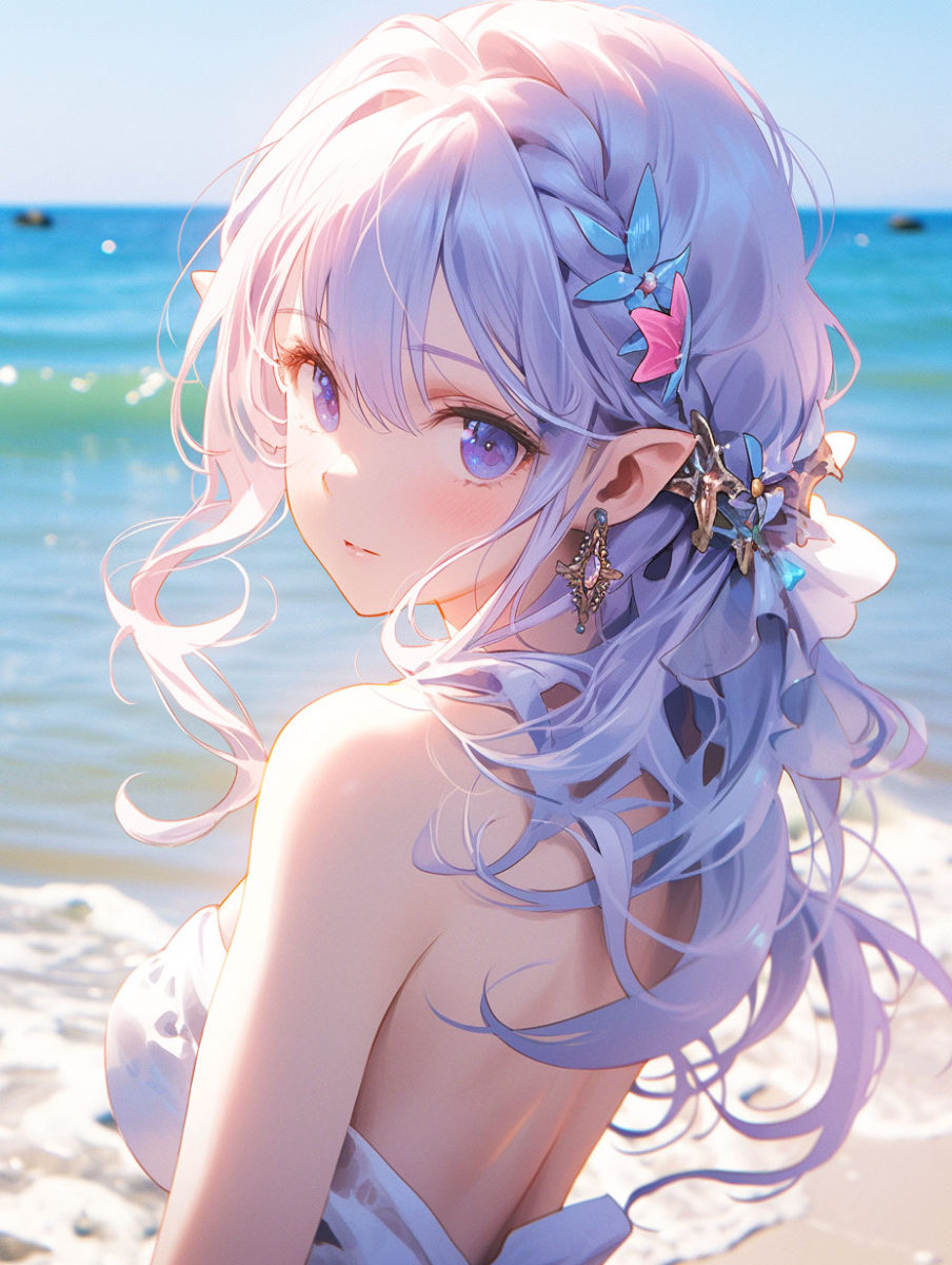 人魚のAIイラスト Mermaid on the beach | Sofria.Inc