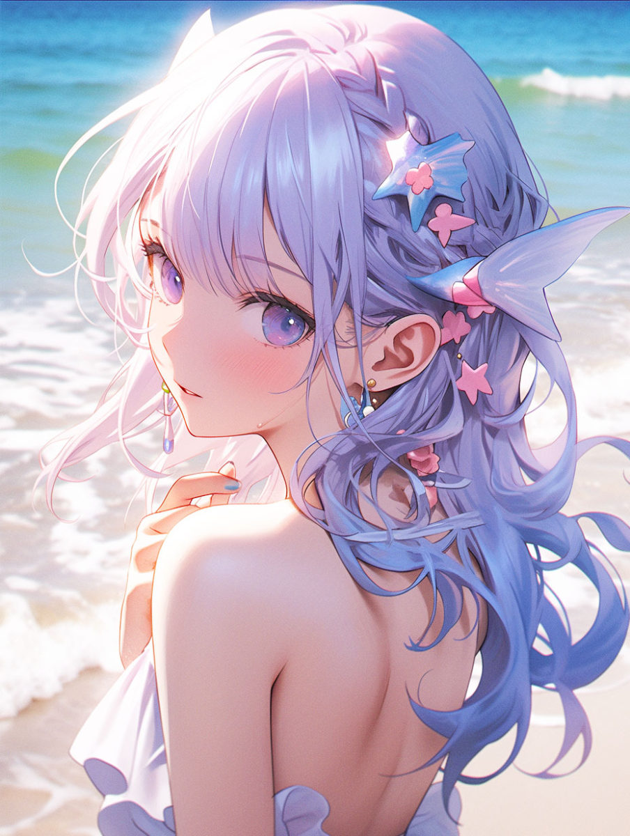 人魚のAIイラスト Mermaid on the beach | Sofria.Inc