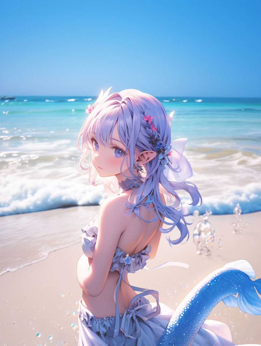 人魚のAIイラスト Mermaid on the beach | Sofria.Inc